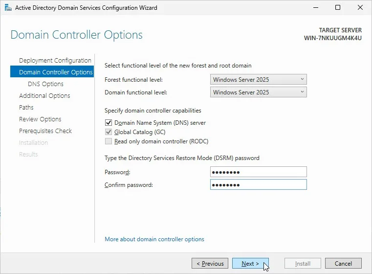 קידום דומיין כ-Windows DC server 2025